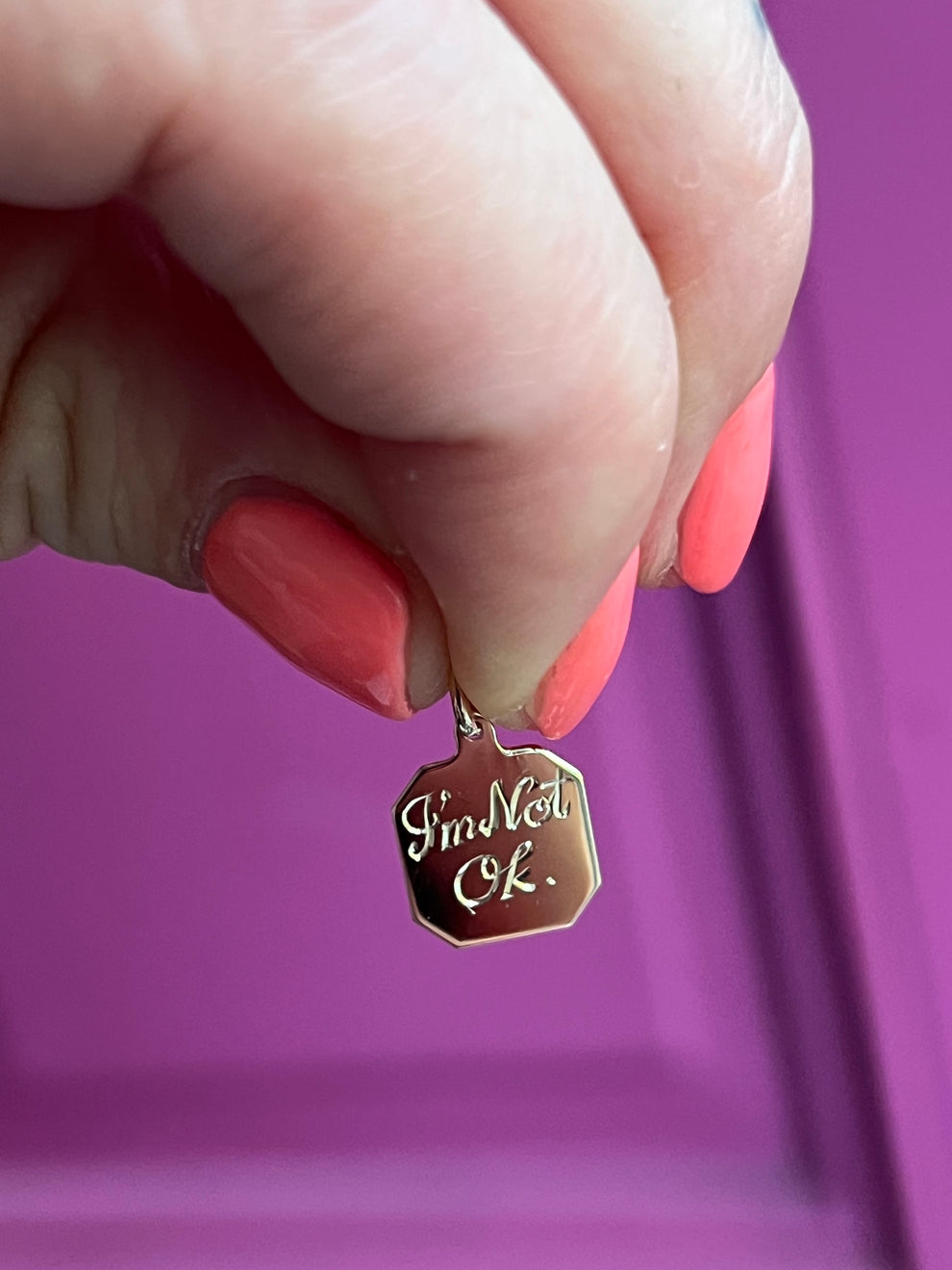 14k single “I’m Not Ok” octagon – Pennyweight Prizefighter